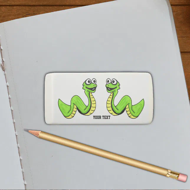 Two Cute Smiling Cartoon Vibrant Green Snakes Eraser | Zazzle