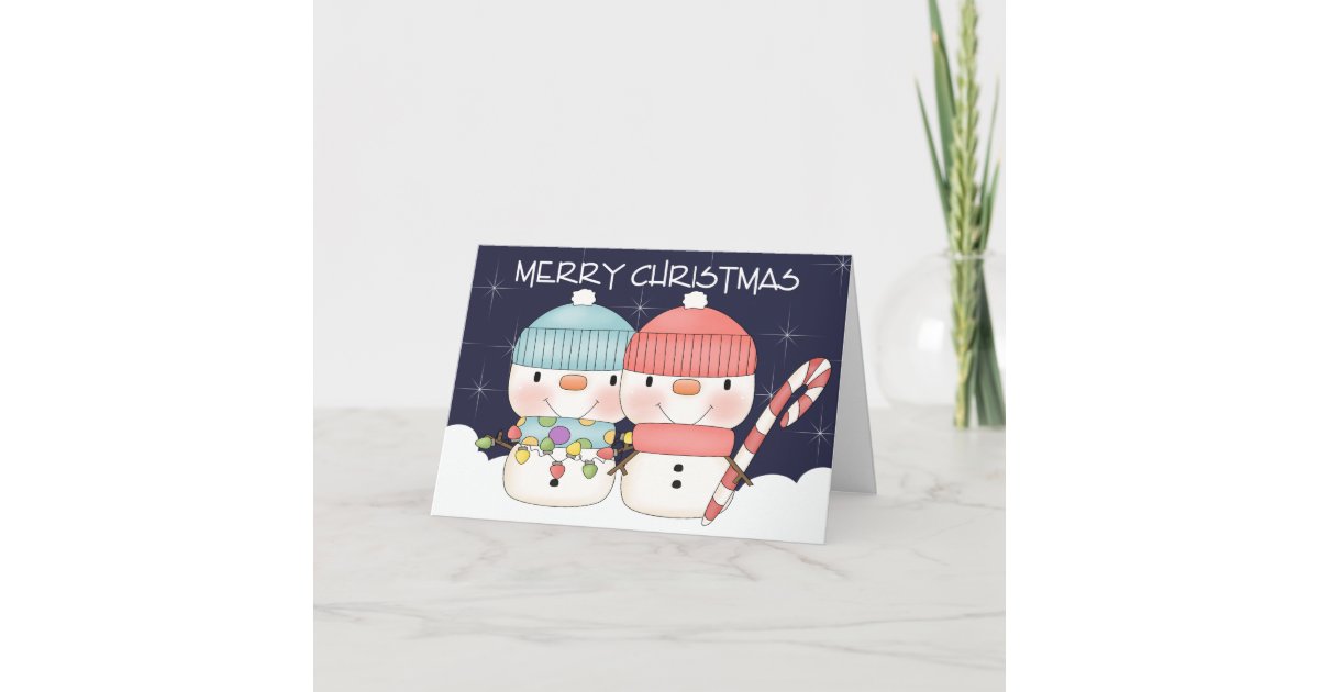 Two Cute Snowman Couple Christmas Holiday Card | Zazzle