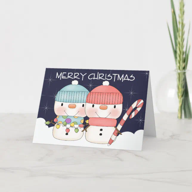 Two Cute Snowman Couple Christmas Holiday Card | Zazzle