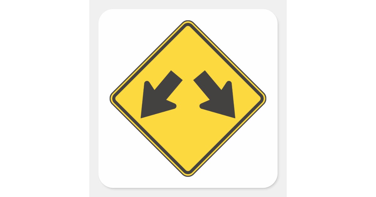 Two Downward Arrows Warning Road Sign Square Sticker | Zazzle