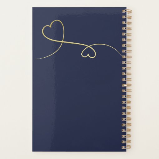 Two Elegant Gold Hearts | Navy Blue Wedding Planner | Zazzle