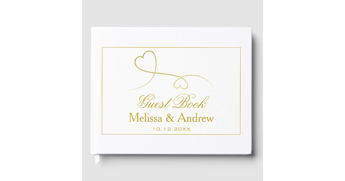 Two Elegant Gold Hearts | Wedding Guest Book | Zazzle
