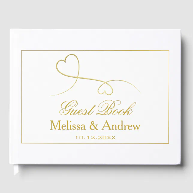 Two Elegant Gold Hearts | Wedding Guest Book | Zazzle