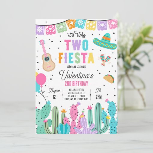 Two-Esta Mexican Fiesta 2nd Birthday Party Invitation | Zazzle
