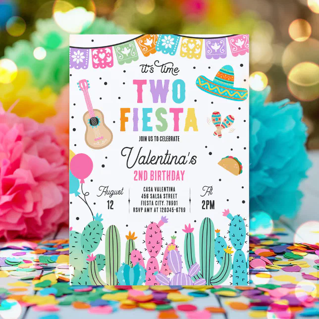 Two-Esta Mexican Fiesta 2nd Birthday Party Invitation | Zazzle