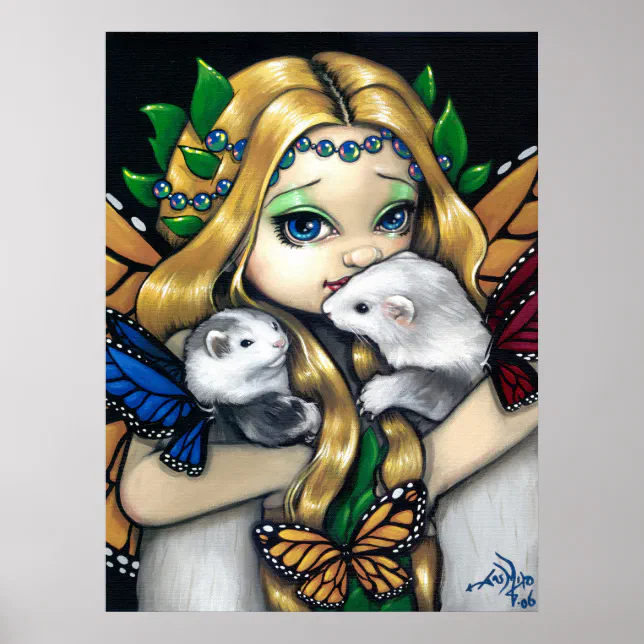 Two Fae Ferrets ART PRINT fairy ferret fantasy | Zazzle
