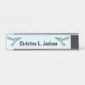 Two Fantasy Flying Bluebirds Yellow Scrolled Tails Desk Name Plate | Zazzle