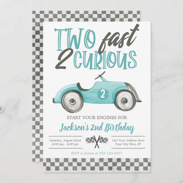 Two Fast 2 Curious Birthday Invitation, Boy Racing Invitation | Zazzle