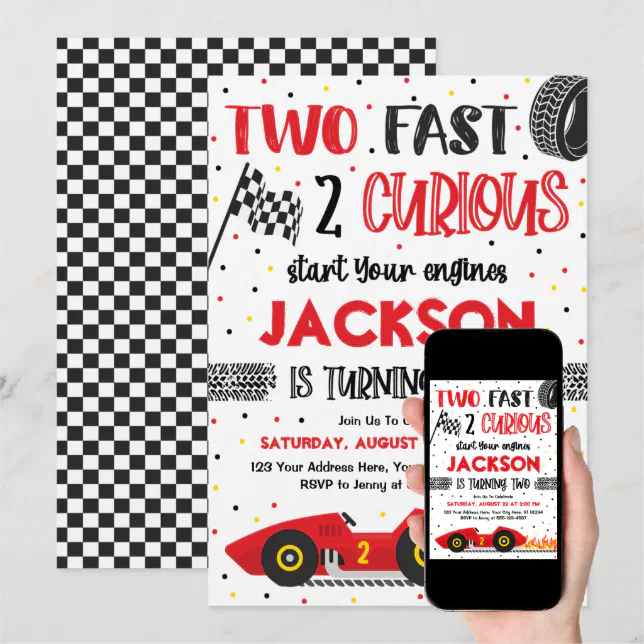 Two Fast 2 Curious Birthday Invitation, Boy Racing Invitation | Zazzle