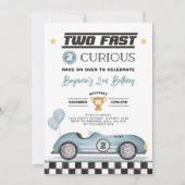 Two Fast 2 Curious Blue Vintage Car Boy Birthday Invitation | Zazzle