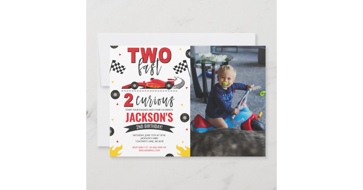 Two Fast 2 Curious Red Photo Invitation | Zazzle