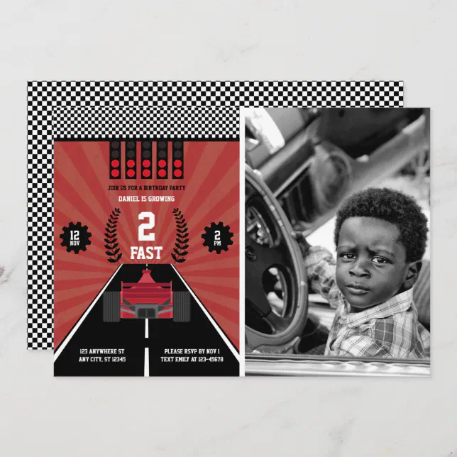Two Fast 2nd Birthday Boy Racing Formula Photo Car Invitation | Zazzle
