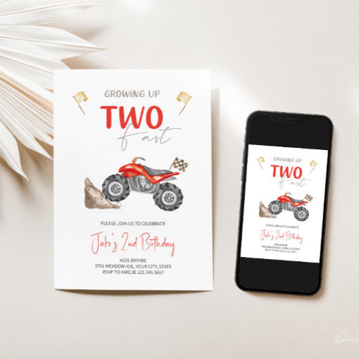 TWO Fast 4 Wheeler Quad Bike Birthday Invitation | Zazzle