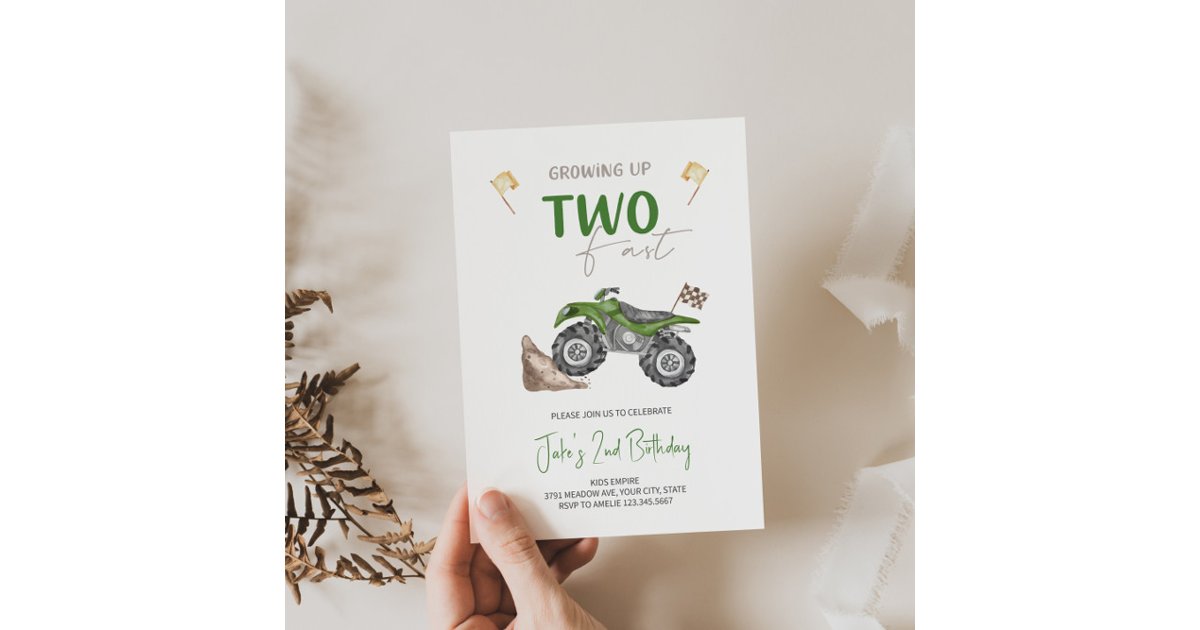 TWO Fast 4 Wheeler Quad Bike Birthday Invitation | Zazzle