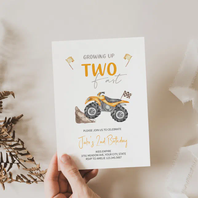 TWO Fast 4 Wheeler Quad Bike Birthday Invitation | Zazzle