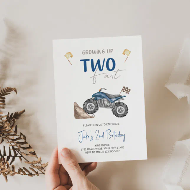 TWO Fast 4 Wheeler Quad Bike Birthday Invitation | Zazzle