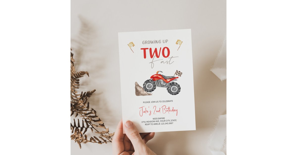 TWO Fast 4 Wheeler Quad Bike Birthday Invitation | Zazzle