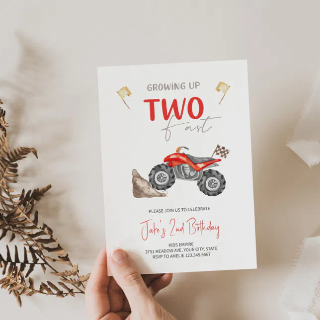 TWO Fast 4 Wheeler Quad Bike Birthday Invitation | Zazzle