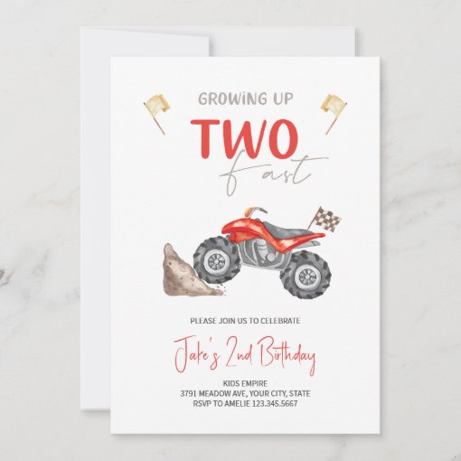 TWO Fast 4 Wheeler Quad Bike Birthday Invitation | Zazzle