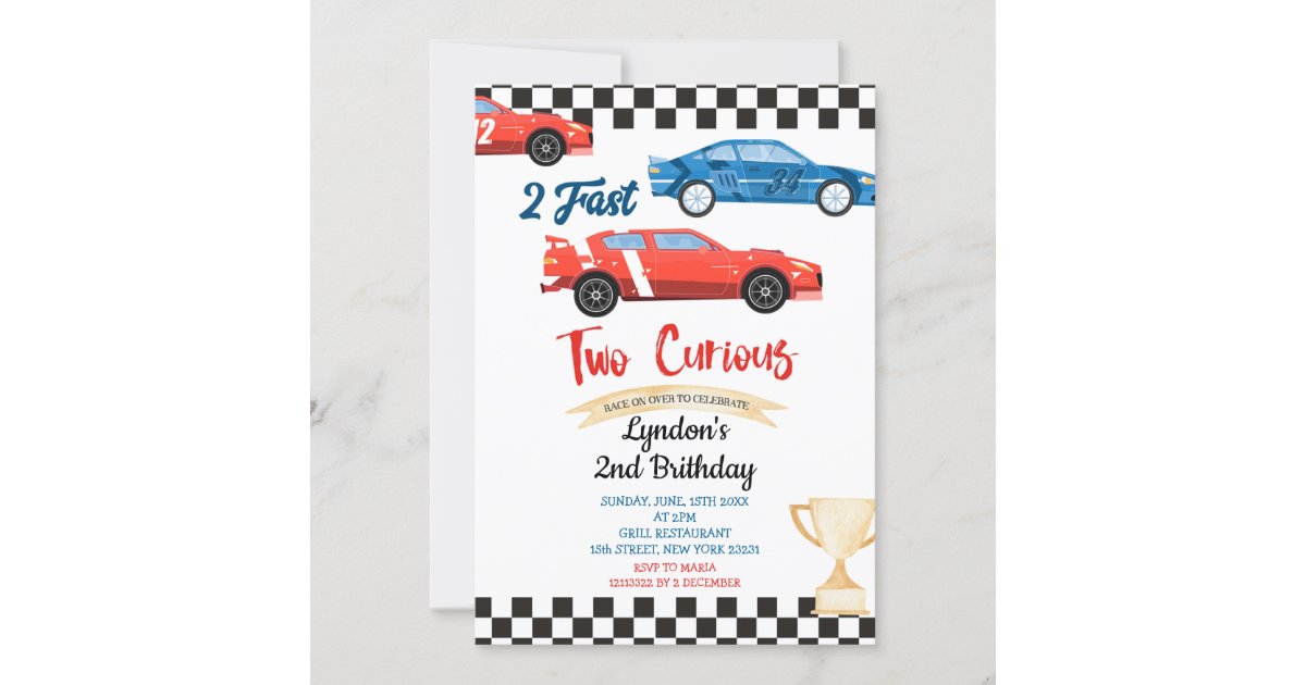 Two Fast Birthday 2 Fast Two Curious Red & Blue In Invitation | Zazzle
