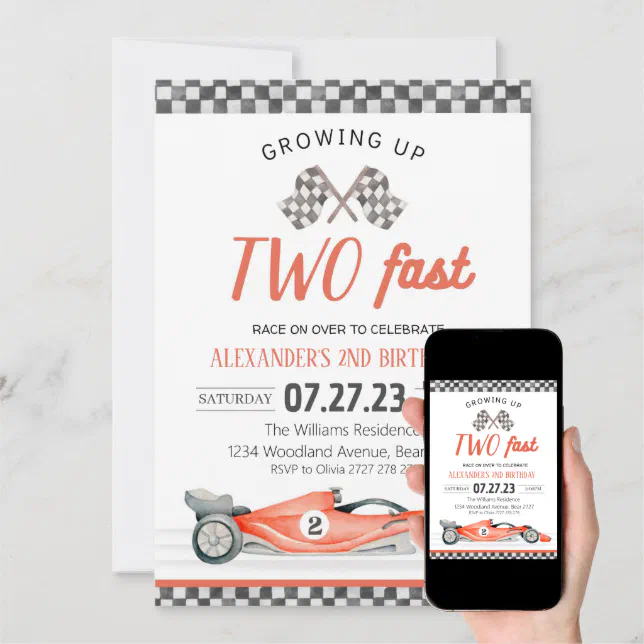 TWO Fast Birthday Invitation Race Car 2nd Birthday | Zazzle