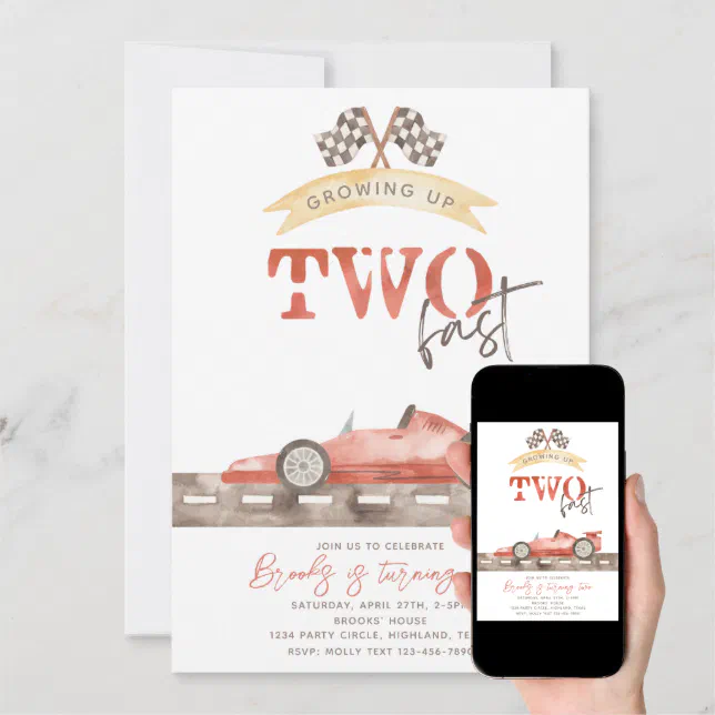 TWO Fast Birthday Invitation | Racing Invitation | Zazzle
