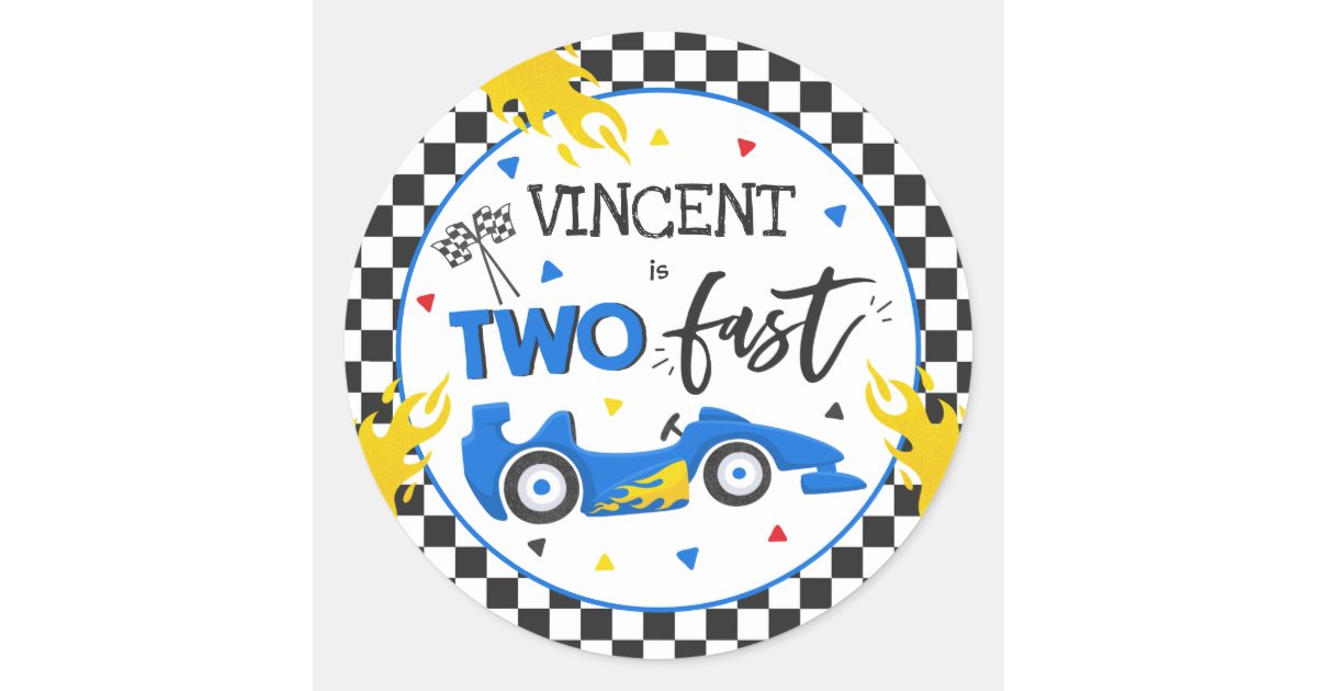 Two Fast Birthday Party Blue Race Car 2nd Birthday Classic Round ...