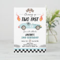 Two Fast Birthday Party Blue Race Car 2nd Birthday Invitation | Zazzle