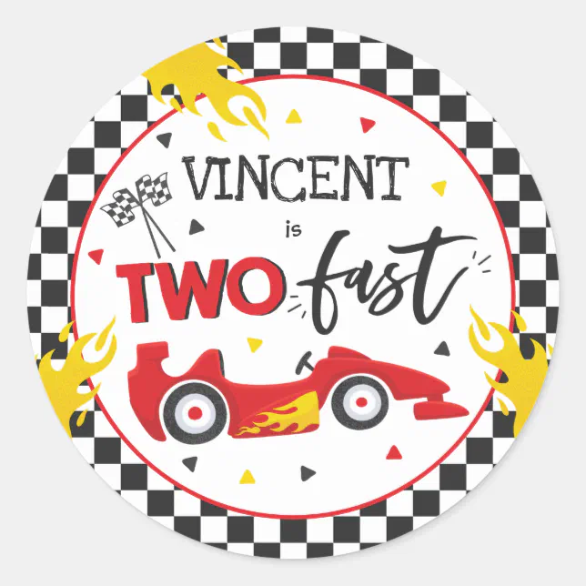 Two Fast Birthday Party Red Race Car 2nd Birthday Classic Round Sticker ...