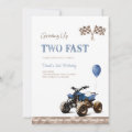 TWO Fast Blue 4 Wheeler Birthday Invitation | Zazzle