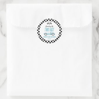 Two Fast Blue Race Car 2nd Birthday Party Classic Round Sticker | Zazzle