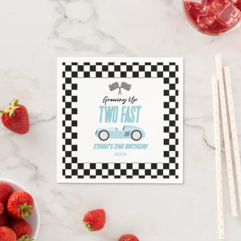 Two Fast Blue Race Car 2nd Birthday Party Napkins | Zazzle