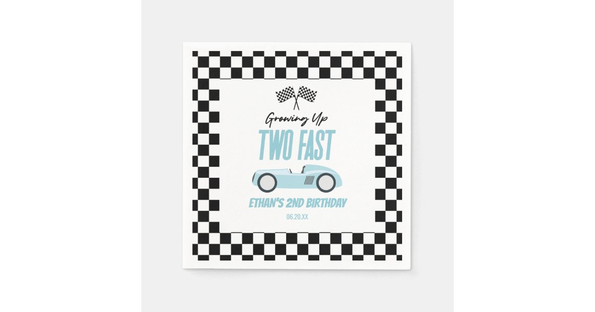 Two Fast Blue Race Car 2nd Birthday Party Napkins | Zazzle