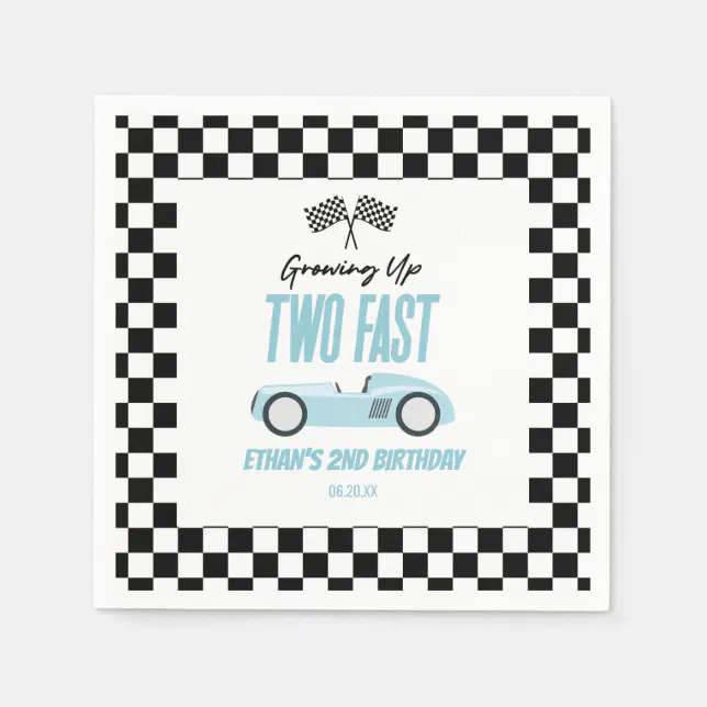 Two Fast Blue Race Car 2nd Birthday Party Napkins | Zazzle