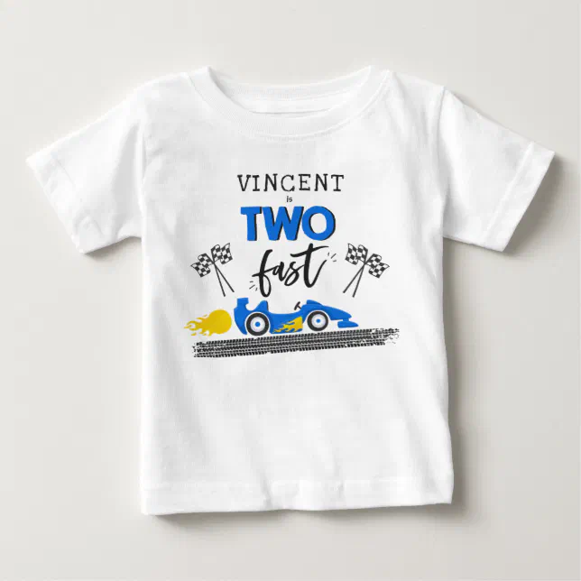 Two Fast Blue Race Car 2nd Birthday Party Outfit Baby T-Shirt | Zazzle