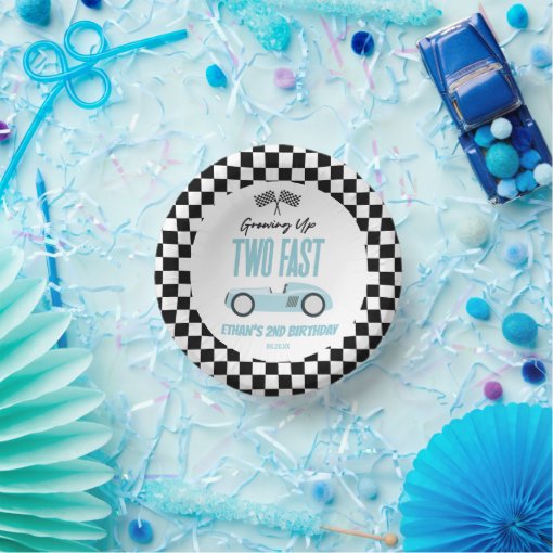 Two Fast Blue Race Car 2nd Birthday Party Paper Bowls | Zazzle