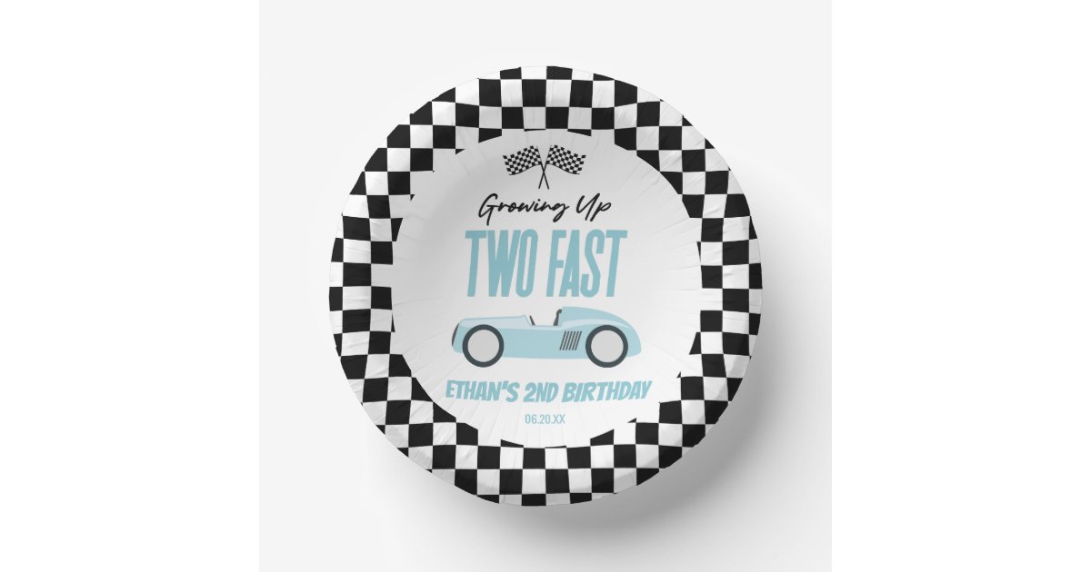 Two Fast Blue Race Car 2nd Birthday Party Paper Bowls | Zazzle
