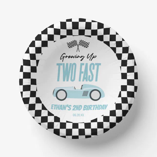 Two Fast Blue Race Car 2nd Birthday Party Paper Bowls | Zazzle