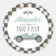 Two Fast blue Race Car Birthday Classic Round Sticker | Zazzle