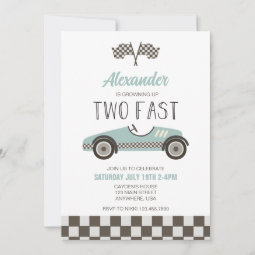 Two Fast BLUE Race Car Birthday Invitation | Zazzle