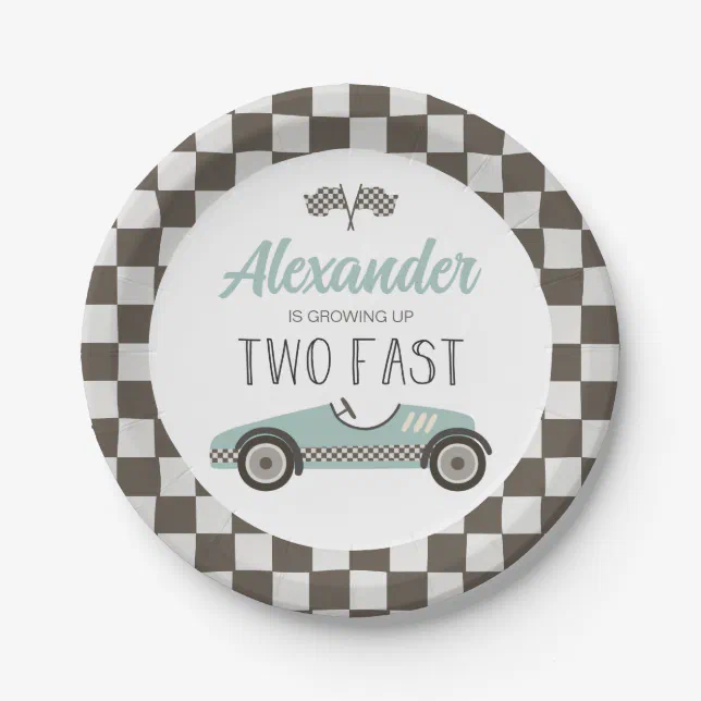Two Fast blue Race Car Birthday Paper Plates | Zazzle