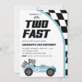 Two Fast Blue Race Car Birthday Party Invitation | Zazzle