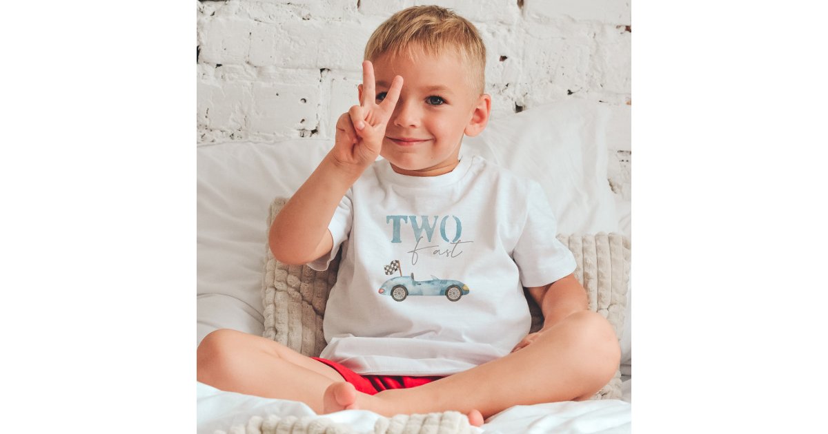TWO Fast Blue Race Car Birthday T-shirt | Zazzle