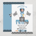 Two Fast Blue Race car Photo 2nd Birthday Invitation | Zazzle