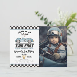 Two Fast Boy 2nd Birthday Race Car Party Photo Invitation | Zazzle