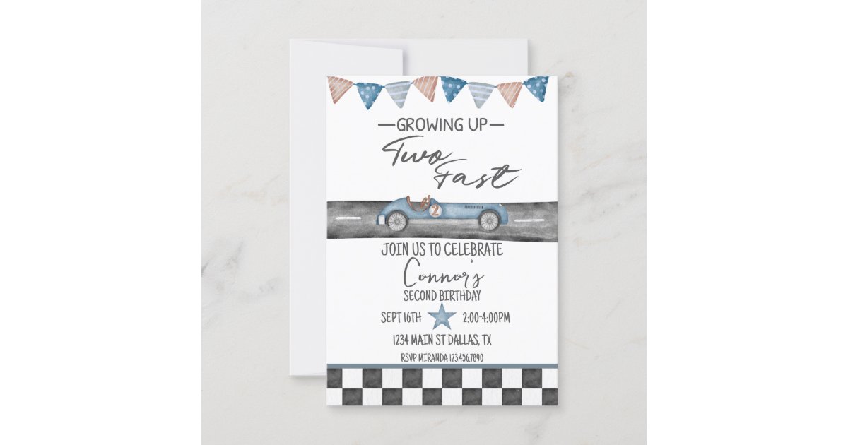 Two Fast Boy Second Birthday Invitation | Zazzle