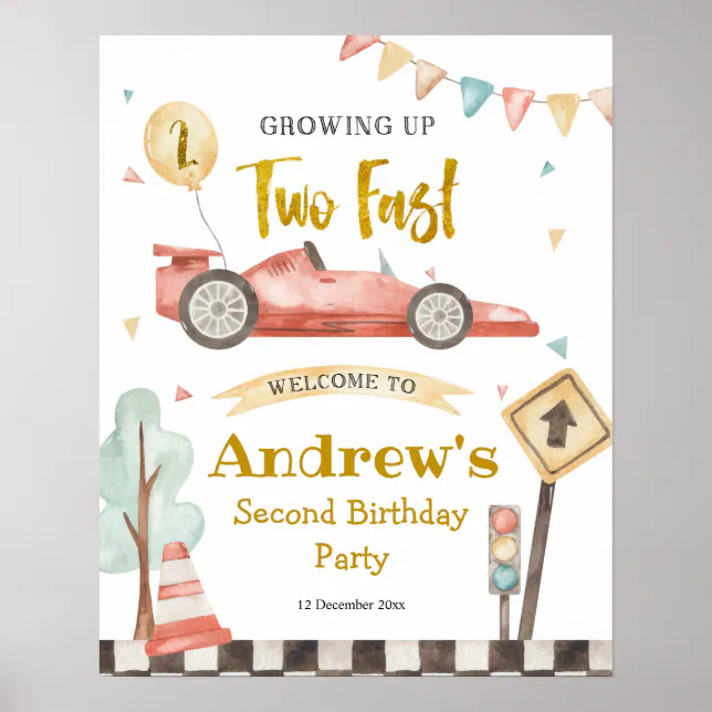 Two Fast Boy Second Birthday Racing Welcome Sign | Zazzle