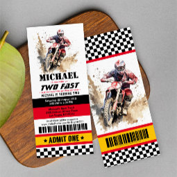 Two Fast Dirt Bike Ticket Pass Second Birthday Invitation | Zazzle