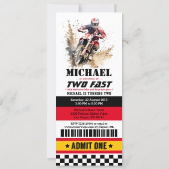 Two Fast Dirt Bike Ticket Pass Second Birthday Invitation | Zazzle