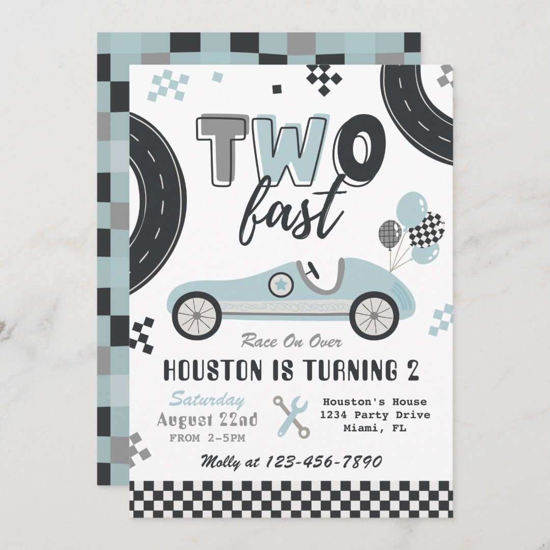 TWO Fast Invitation | Racing Birthday Invitation | Zazzle
